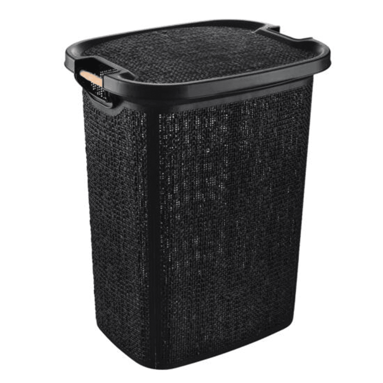 8681690006057-4 - Tuffex Basket 60L Black with Wooden Handle & Lid ...