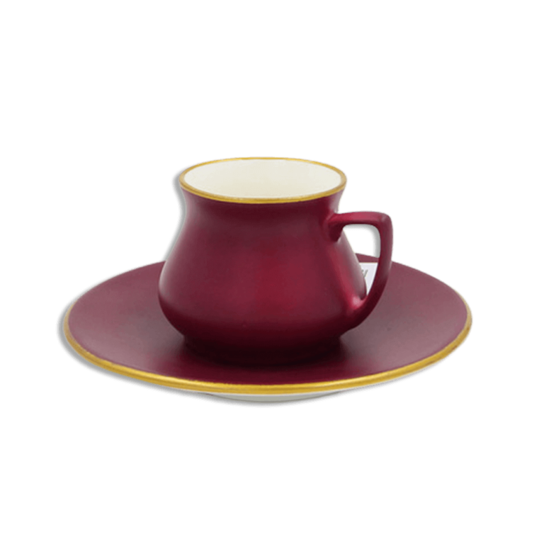 6 Red Coffee Cups & 6 Saucer with Gold Frame – Freeshop