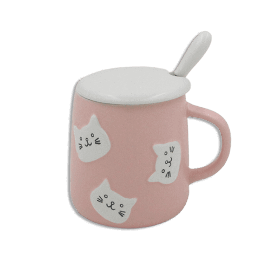 Pink Cats Mug with Lid & Spoon – Freeshop