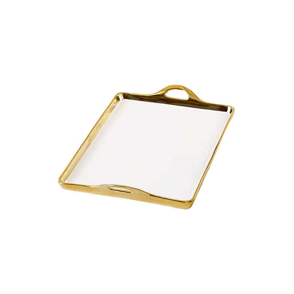 Momaz 42x26cm White & Gold Porcelain Serving Tray – Freeshop