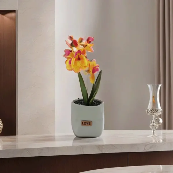 Gypsum 28cm Yellow Flower Green Pot – Freeshop