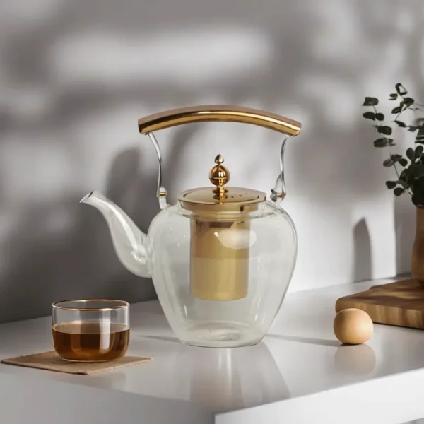 Transparent Glass Tea pot with Golden Strainer & Handle – Freeshop