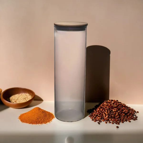 868180205 - Glass 2L Round Transparent Jar with Wooden Lid - FreeShop