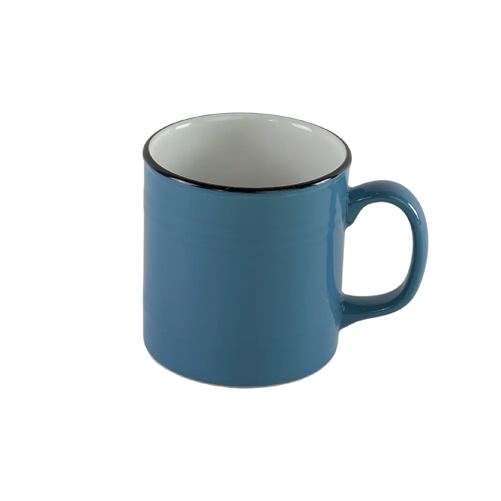 Ceramic Barrel Shaped Blue Mug with Handle & Black Rim – Freeshop