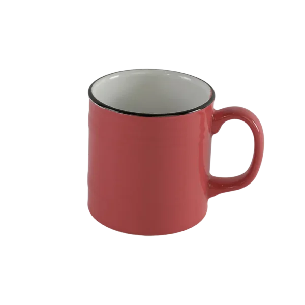 Ceramic Barrel Shaped Orange Mug with Handle & Black Rim – Freeshop