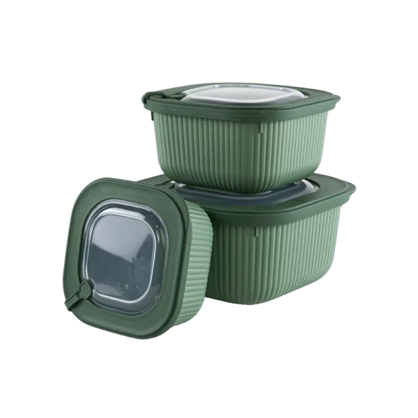 Dunya 3Pcs Ribbed Design Green Storage Containers Set – Freeshop
