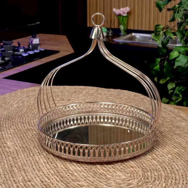 868180058 - Gold Circular Regal 35cm Mirror Tray with Handle - FreeShop