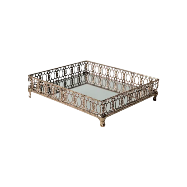 Gold Ornate Rectangular 2Pcs Mirror Tray Set – Freeshop