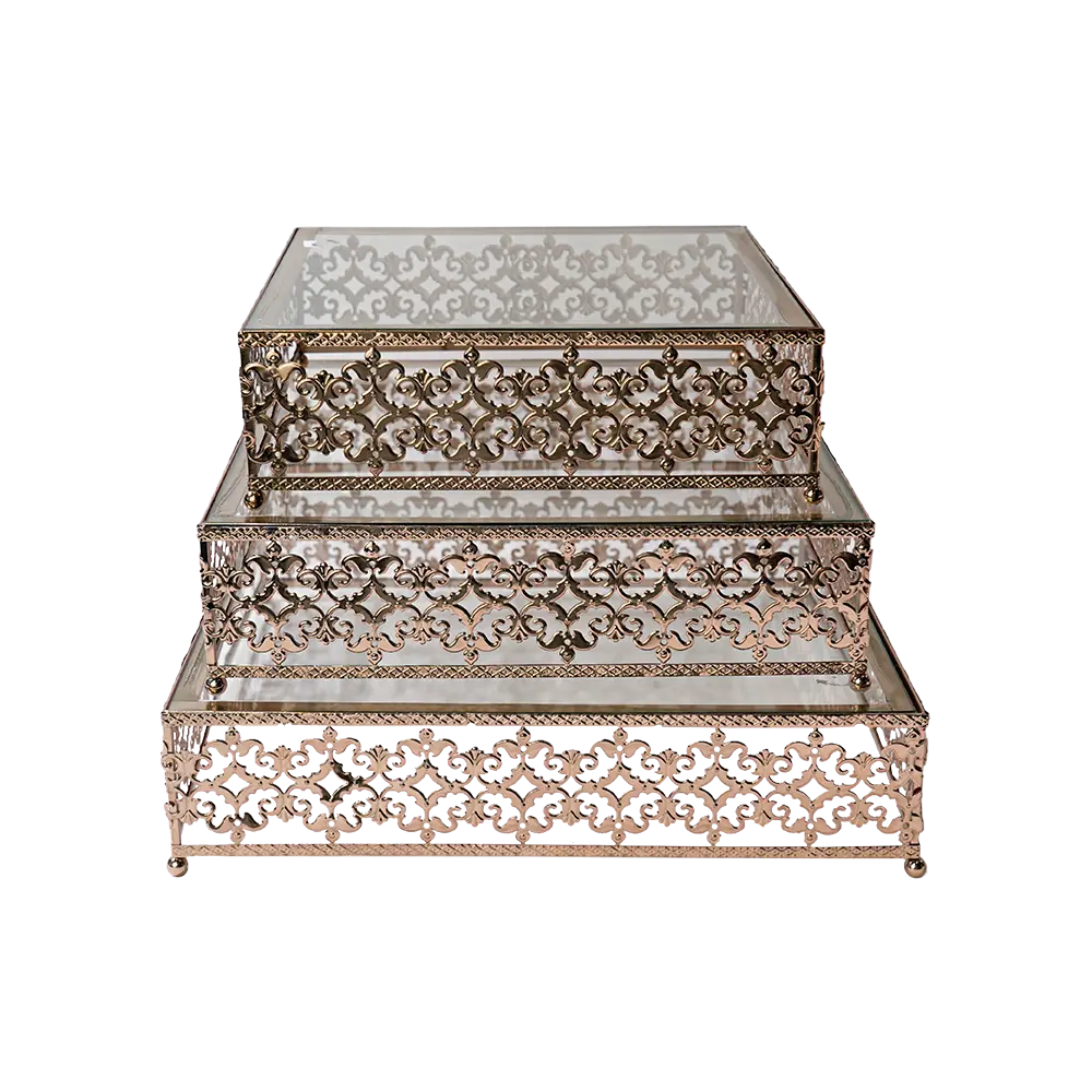 Gold Victorian Style 3Pcs Metal & Glass Tray Set – Freeshop