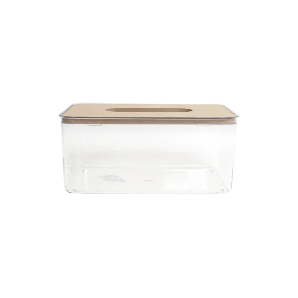 2025001195089 - Plexi Transparent Tissue Box with Wooden Lid - FreeShop
