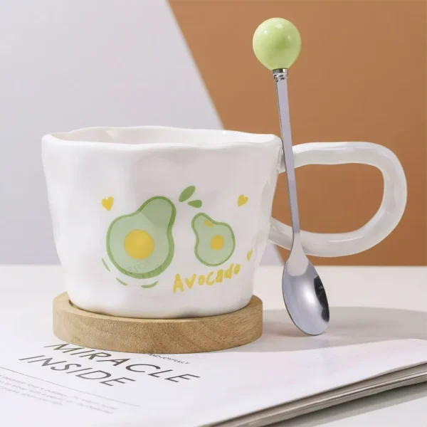 6974509141769 - Ceramic 400ml Avocado Design Mug with Spoon - FreeShop
