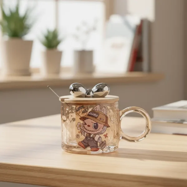 Glass Labubu Design Mug with Wooden Lid & Spoon 1 – Freeshop