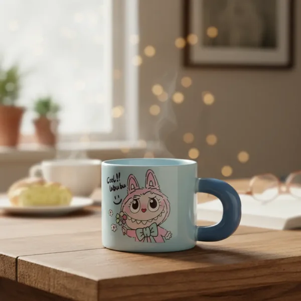 Porcelain Cool Labubu Design Blue Mug – Freeshop