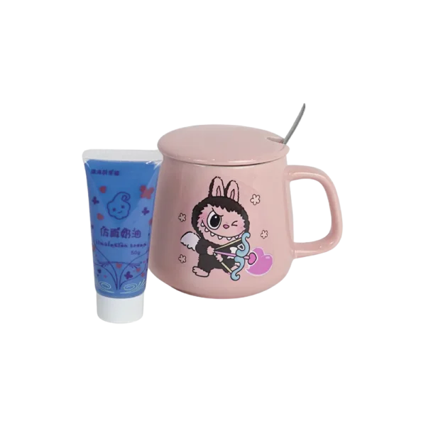 Porcelain Labubu Design Pink Mug with Spoon, Stickers & Glue – Freeshop