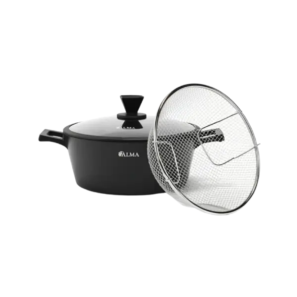 2706207425896 - ALMA Aluminum Cooking Pot 28 cm with Glass Lid & Frying ...