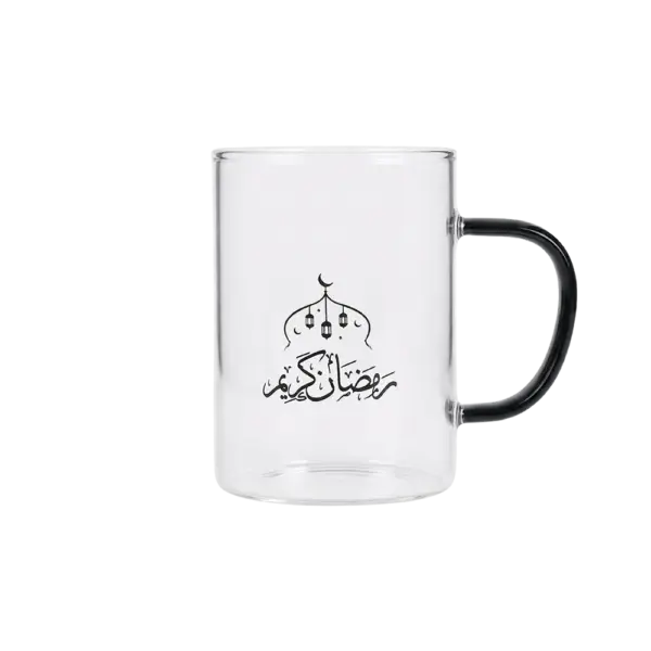 1234201628483 - Ramadan Kareem 300ml Glass Mug with Black Handle - FreeShop