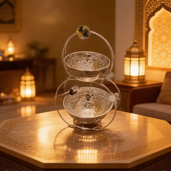6925112556297 - Ramadan Metal Two-Tier Silver Serving Stand - FreeShop